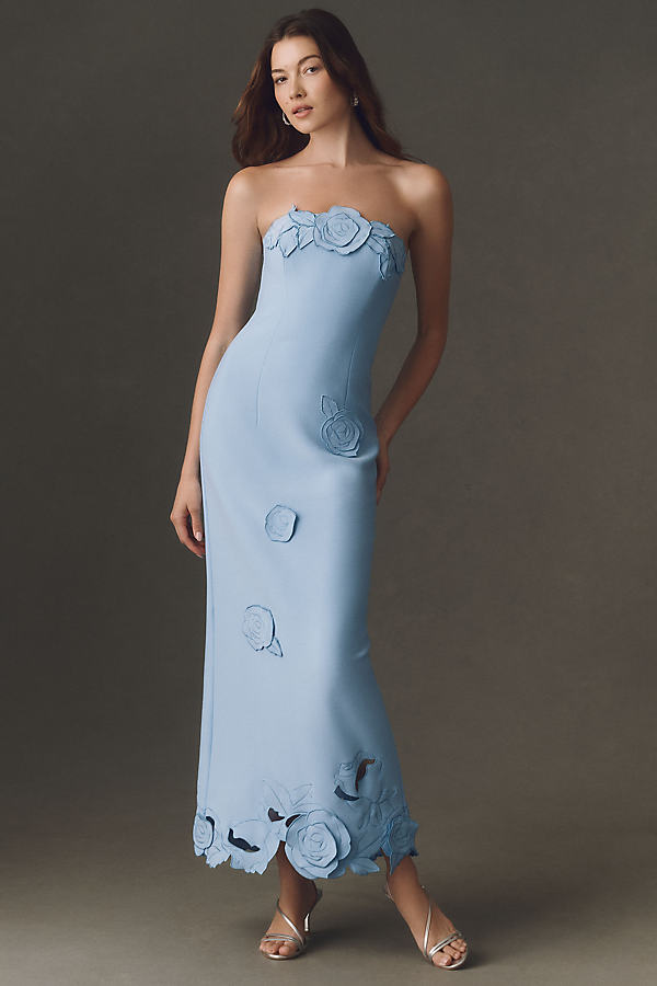 LEO LIN LEO LIN Rayna Floral Appliqué Crepe Maxi Dress